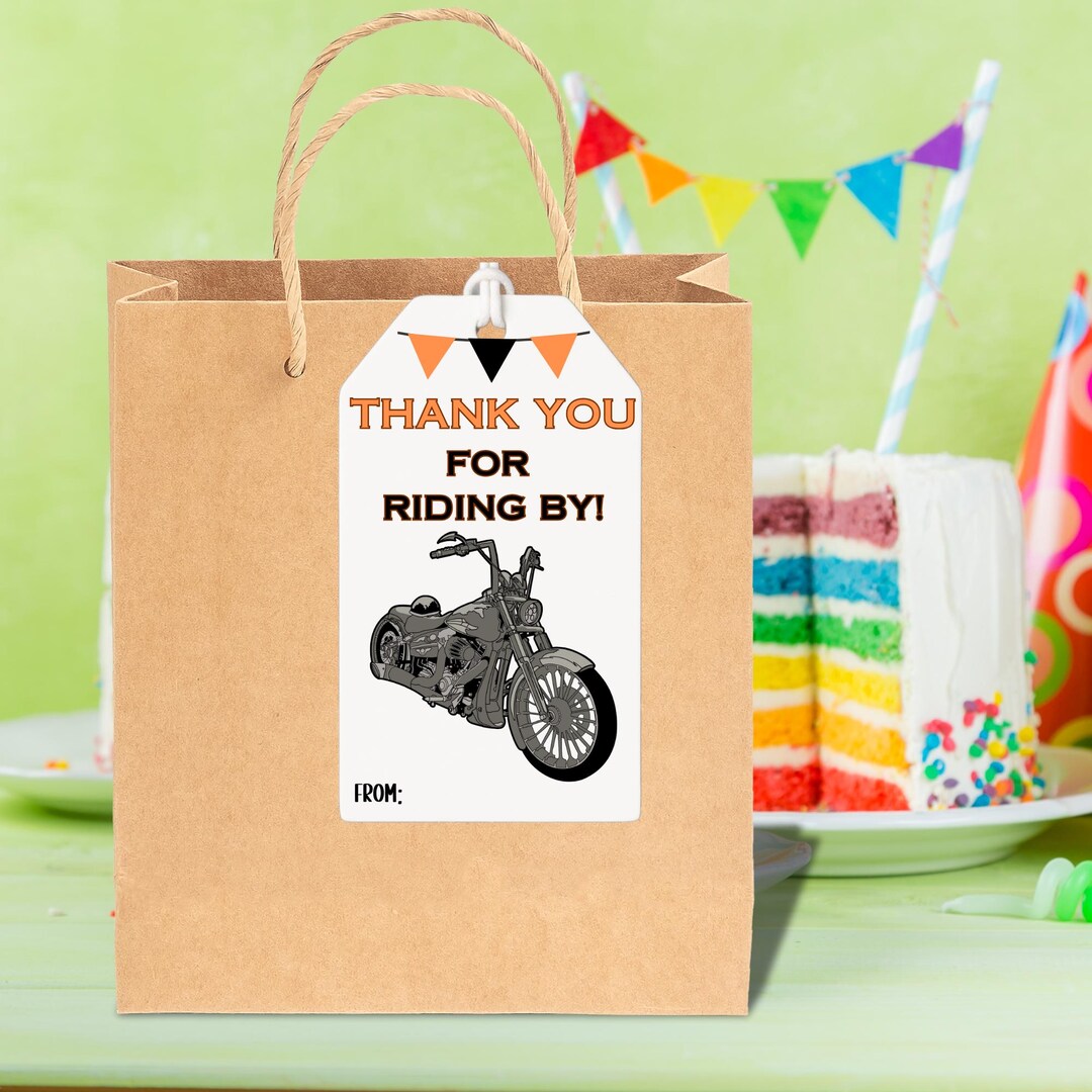 PRINTED Motorcycle Favor Tag, Thank You for Riding By, Harley Thank You ...