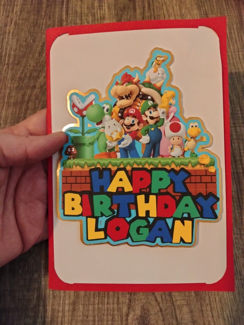 Super Mario Birthday Card Mario Theme Birthday Nintendo - Etsy