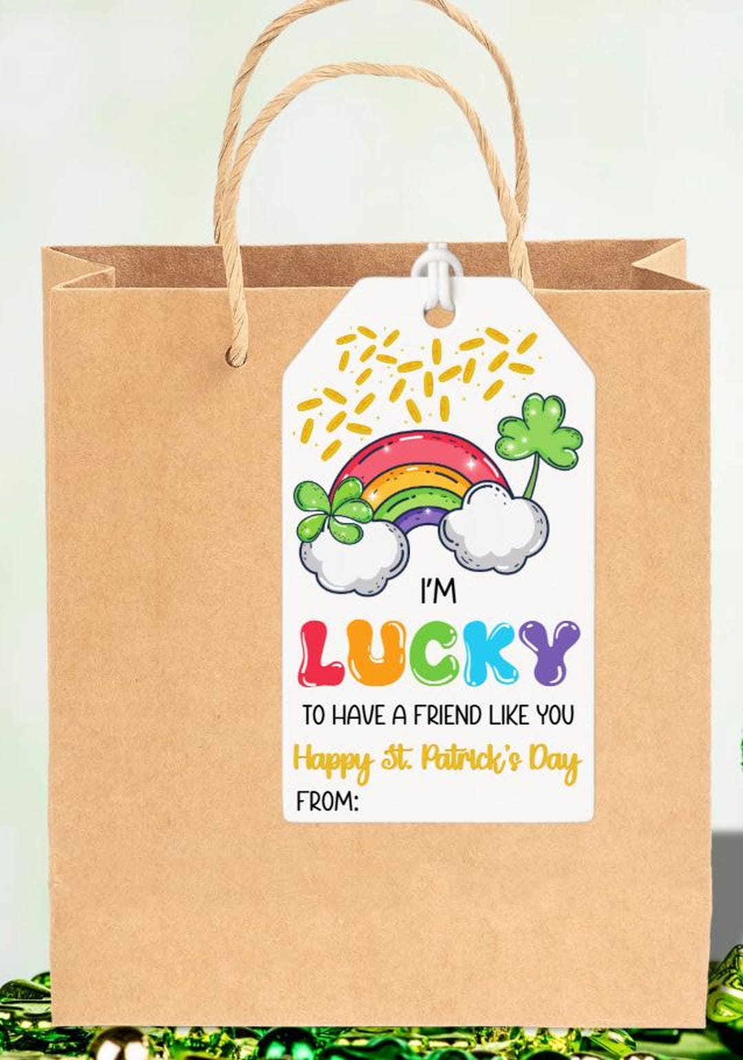 St. Patricks Day Lucky Gift Tag Printable, Rainbow & Shamrock Favor Tag ...