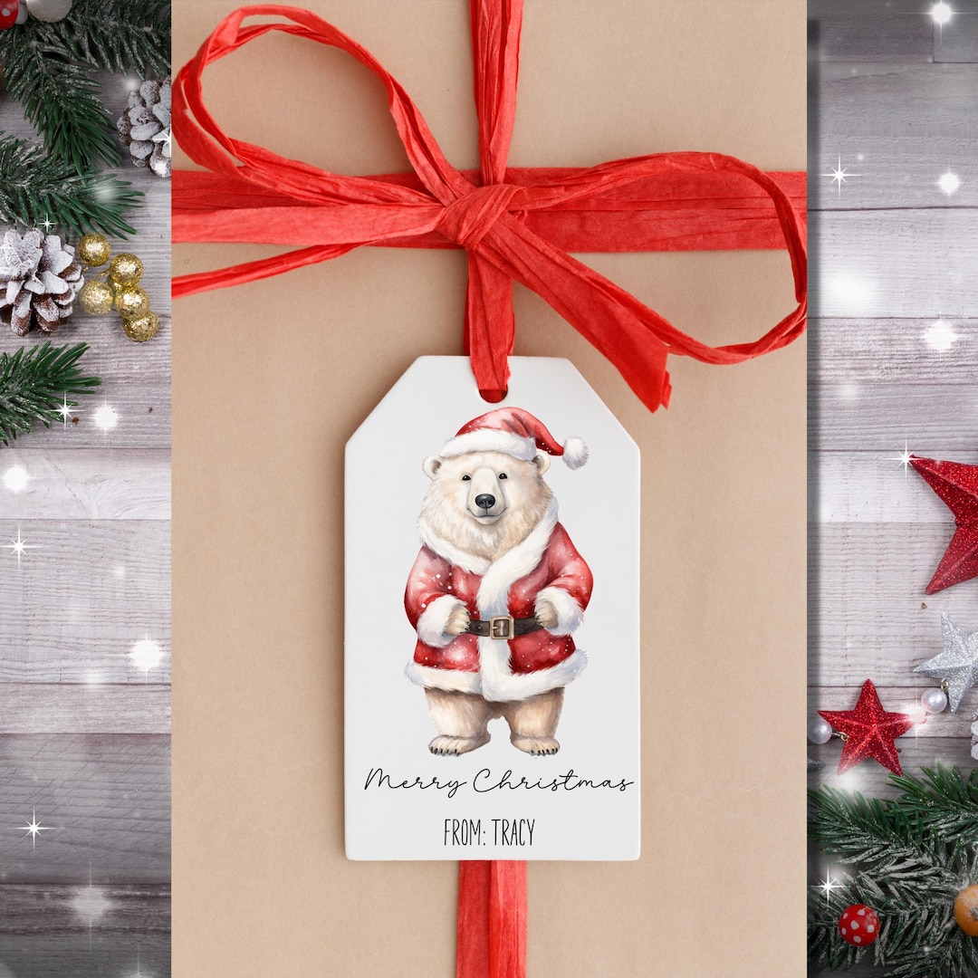 PRINTED Custom Christmas Gift Tags, Personalized Polar Bear Tags, Santa ...