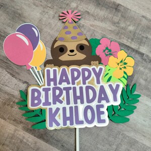 Sloth Cake Topper, Sloth Birthday Theme, Flower Sloth Cake Topper, Girl ...