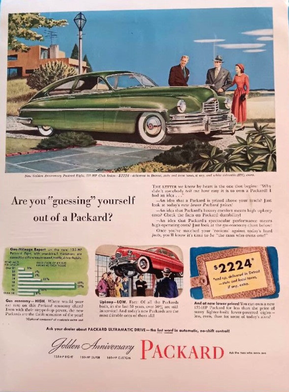 Life Magazine Packard Car Ad Priced at 2224. Laminated 10X 14. Original ...