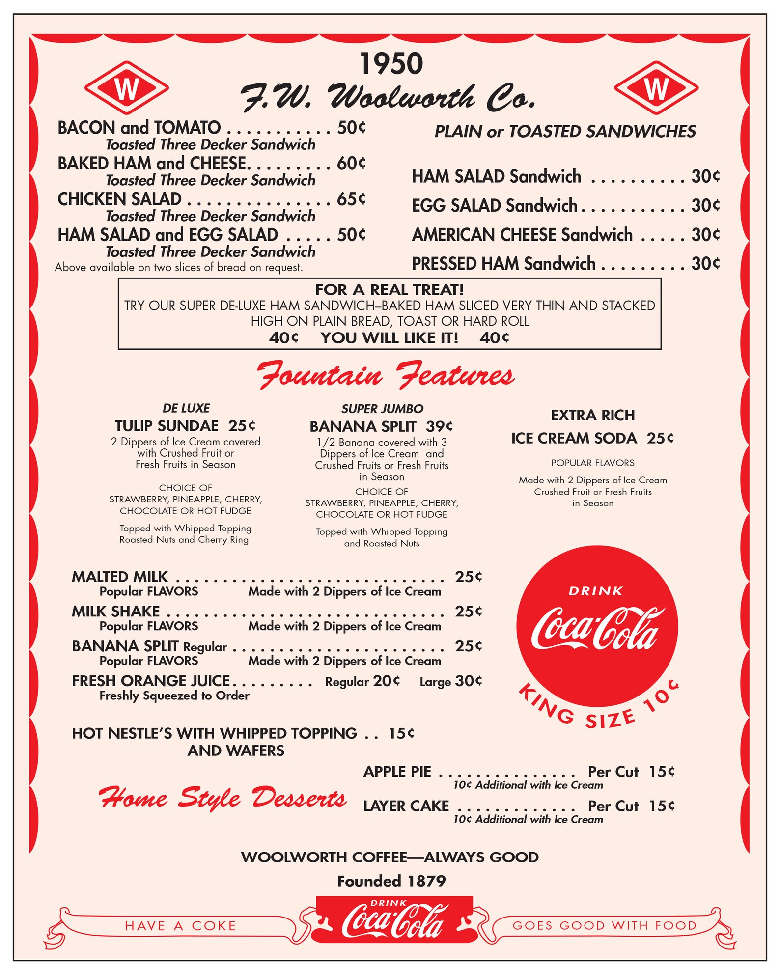 1950 Woolworth Menu Remastered Size is 8.5 X 11 and is Laminated ...