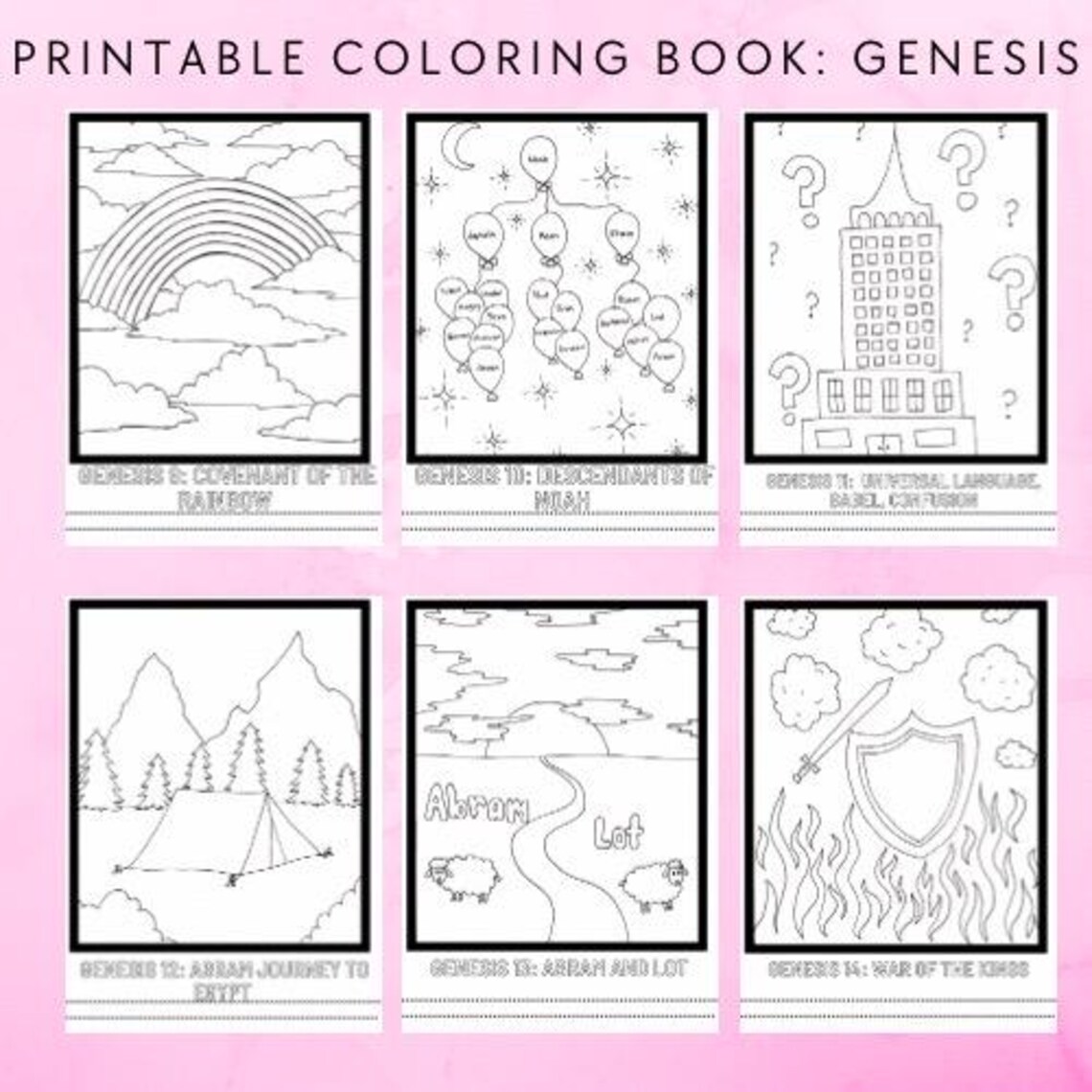 Genesis Coloring Book Bible Study Digital Download Hand-drawn Artwork ...