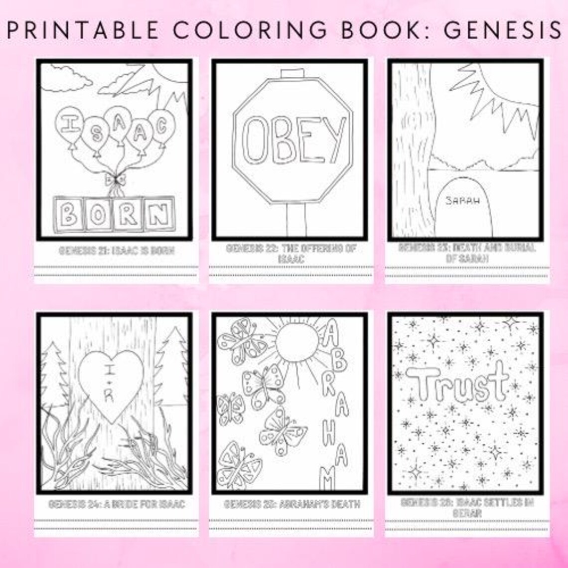 Genesis Coloring Book Bible Study Digital Download Hand-drawn Artwork ...