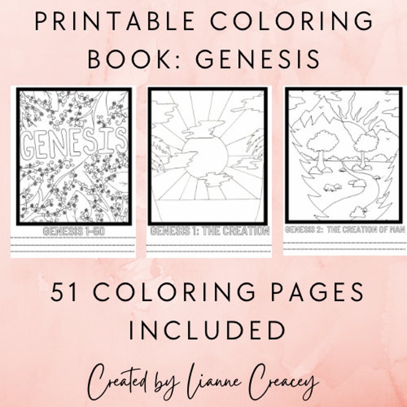 Genesis Coloring Book, Bible Study, Digital Download, Print at Home and Color Anyway You Wish ...