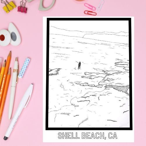 Shell Beach Coloring Page, Print at Home and Color Anyway You Wish - Etsy