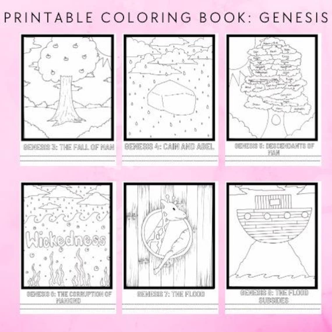 Genesis Coloring Book Bible Study Digital Download Hand-drawn Artwork ...