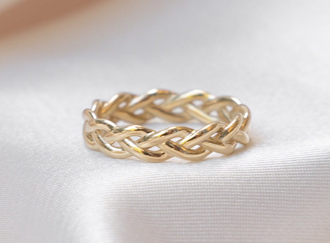 14K Solid Gold Braid Ring - Etsy