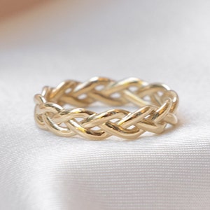 14K Solid Gold Braid Ring - Etsy