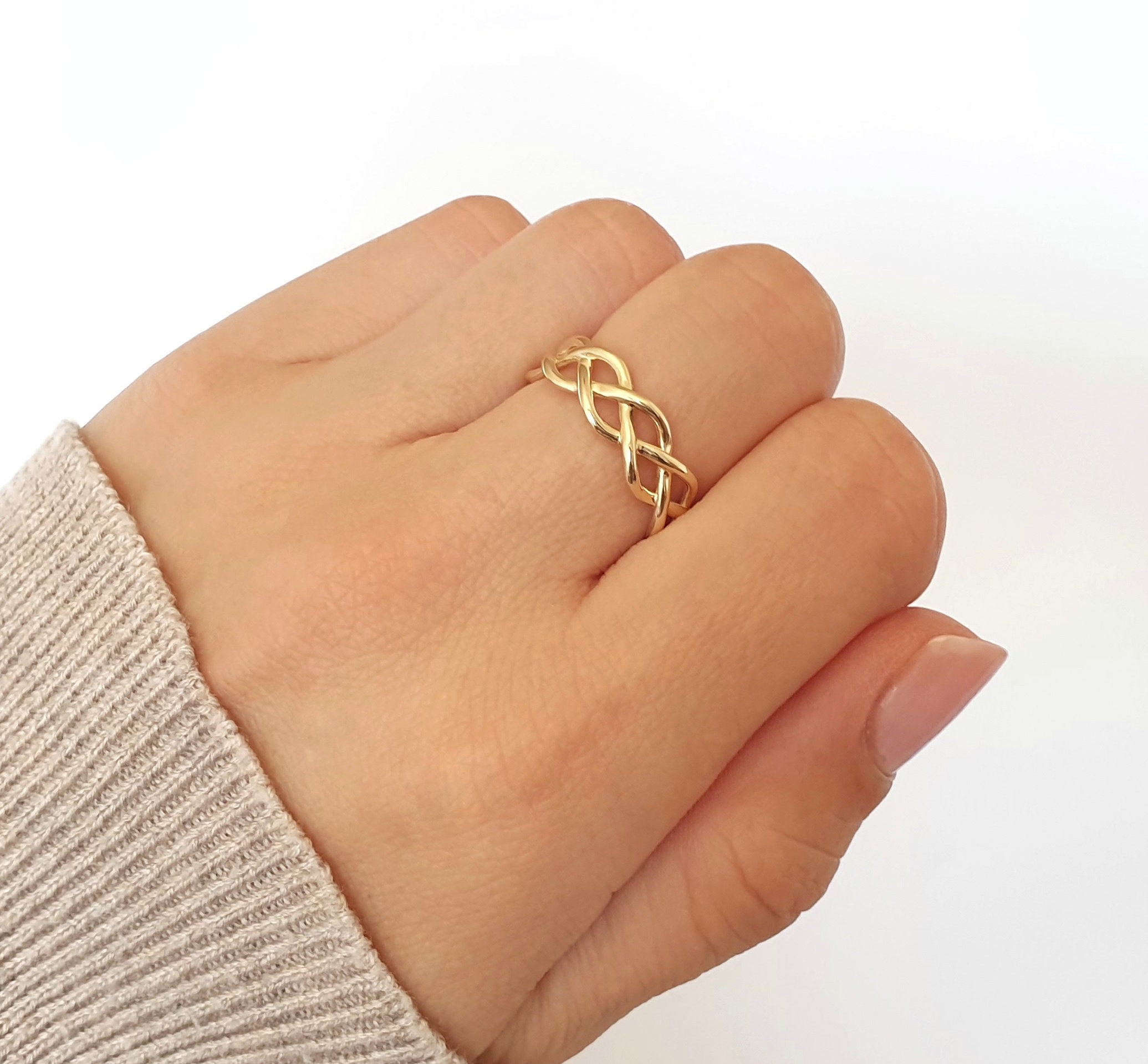 14k Solid Gold Braid Ring - Etsy