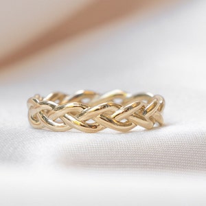 14K Solid Gold Braid Ring - Etsy