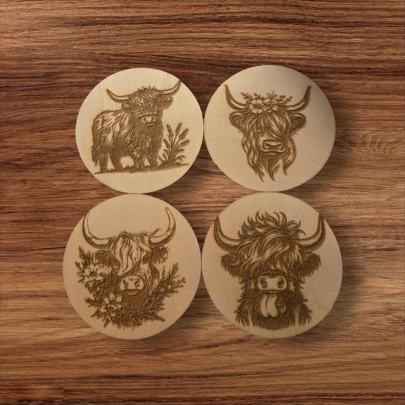 Highland Cow Coaster Wooden Drink Coaster Set Farmhouse Decor Rustic ...
