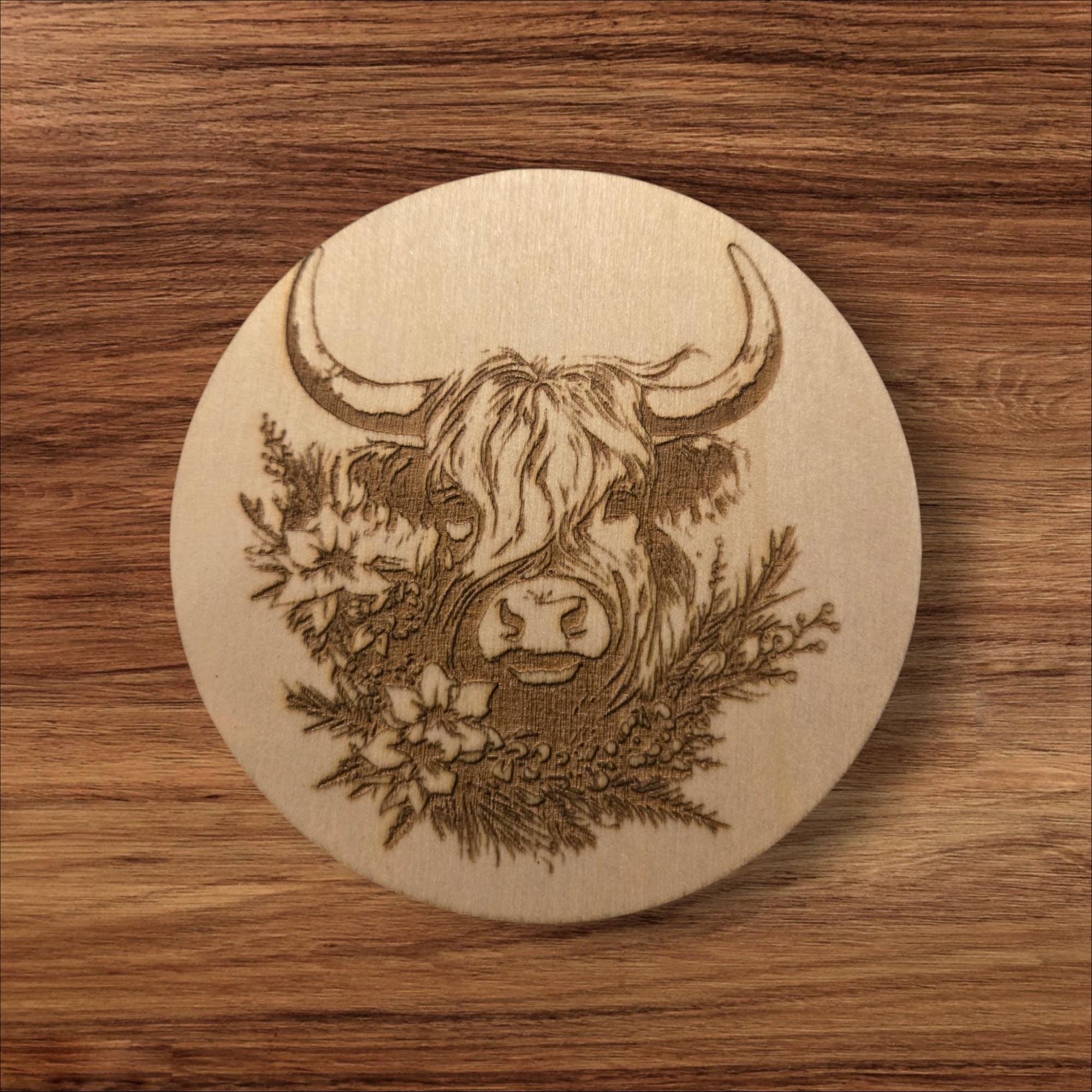 Highland Cow Coaster Wooden Drink Coaster Set Farmhouse Decor Rustic ...