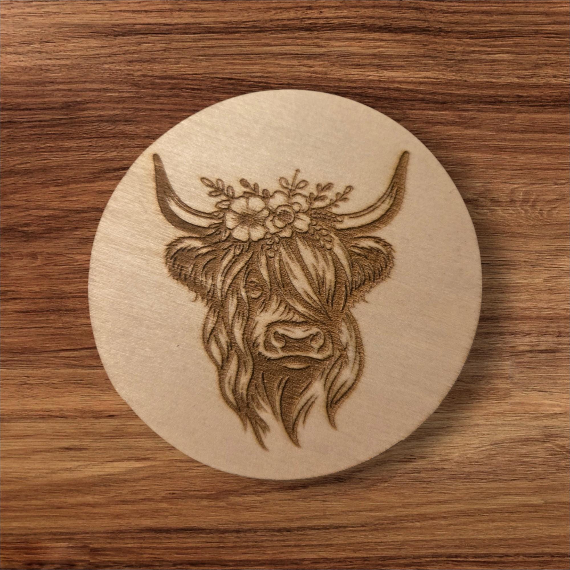 Highland Cow Coaster Wooden Drink Coaster Set Farmhouse Decor Rustic ...