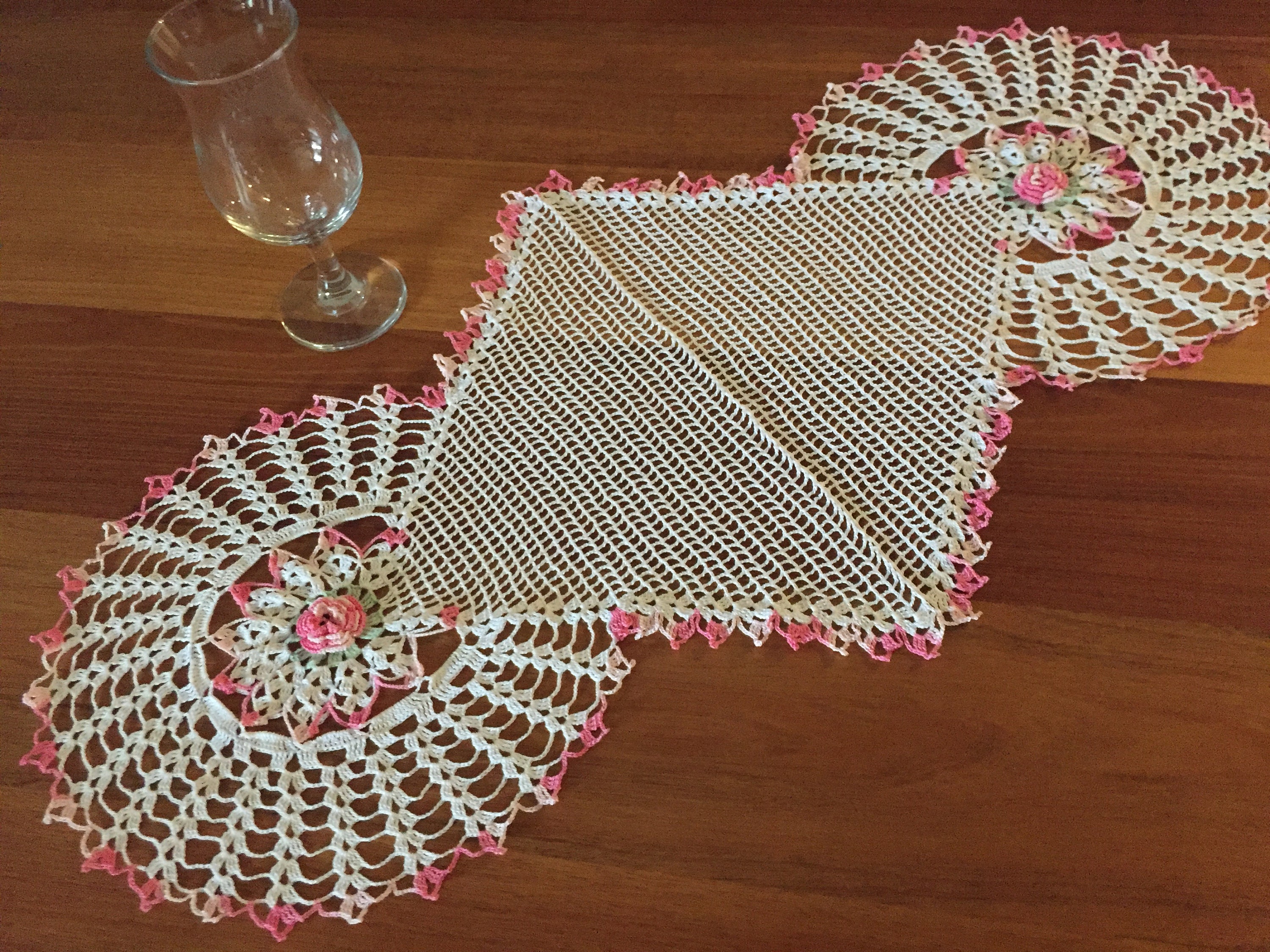 Crochet Lace Table Runner With Raised Variegated Pink Irish - Etsy