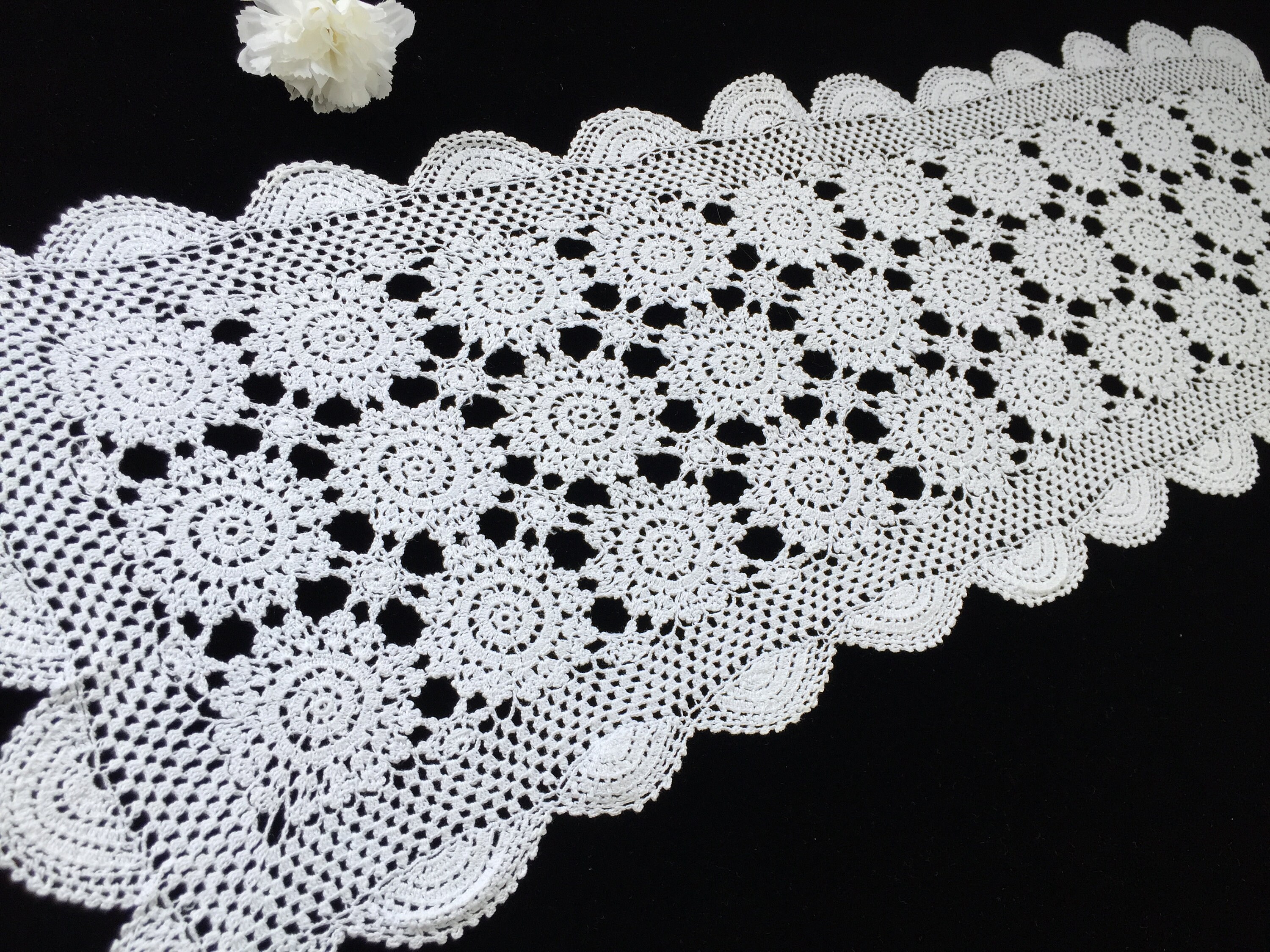 White Crochet Lace Table Runner - Etsy UK
