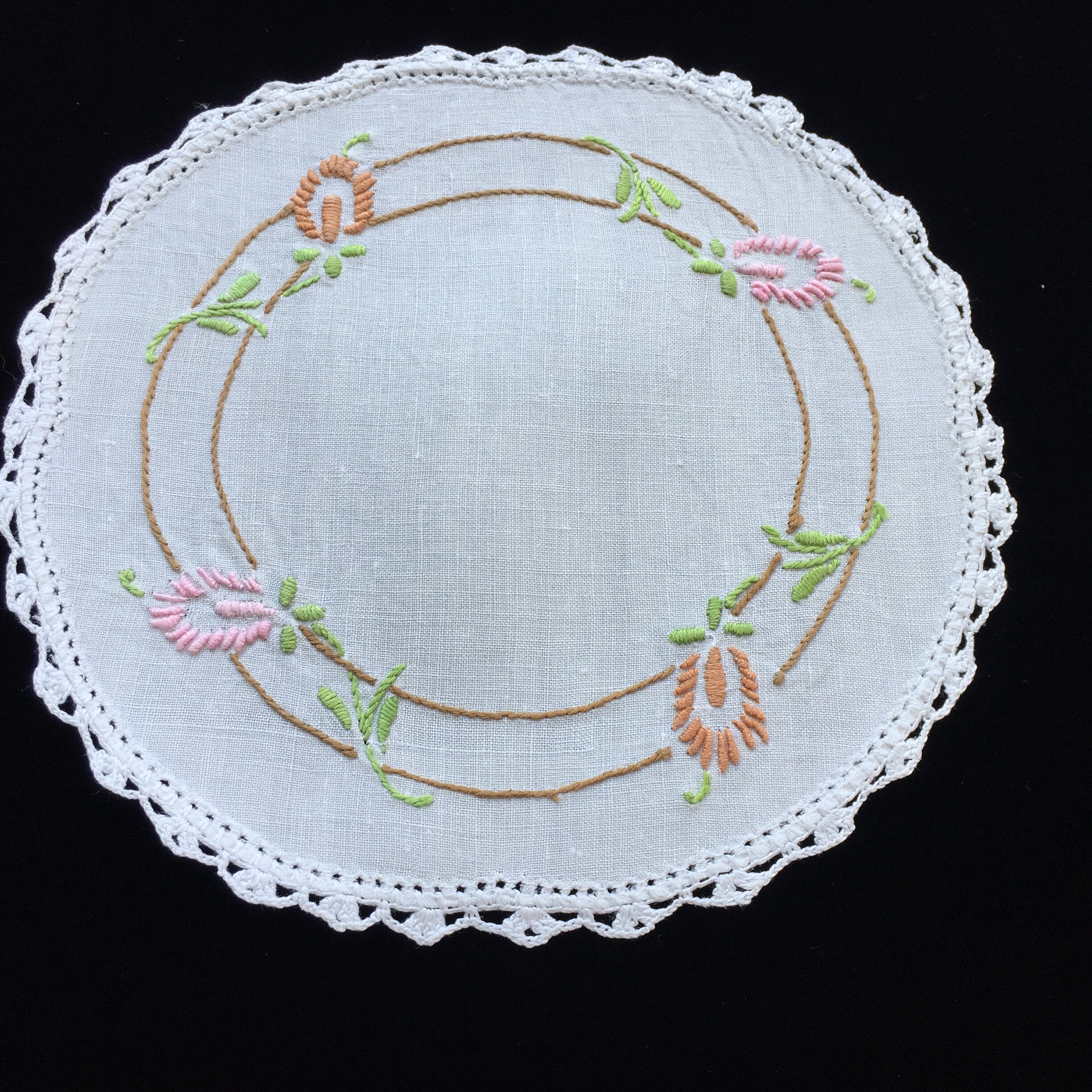 Vintage Embroidered Linen Doily With Crocheted Edge - Etsy Australia