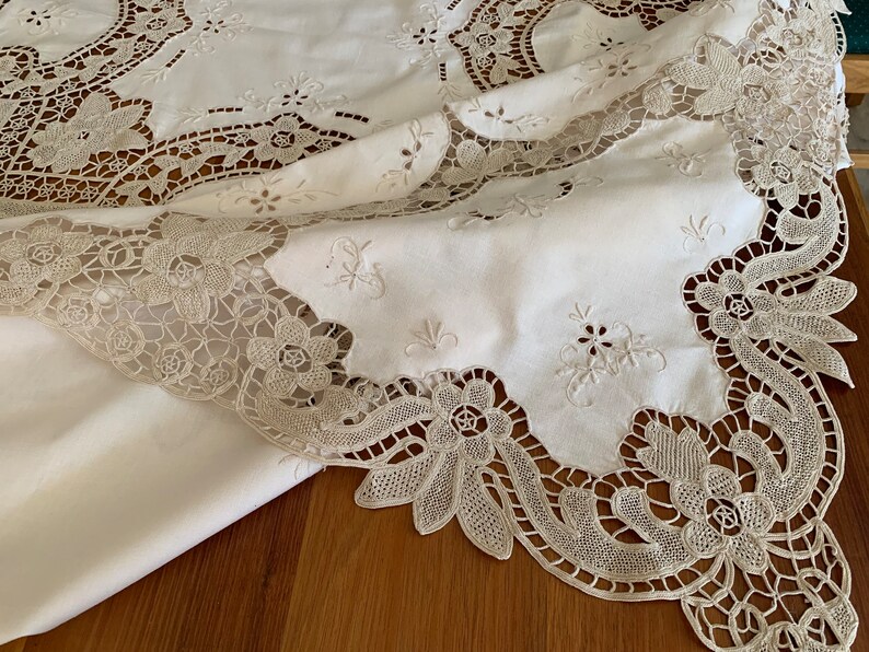 Madeira Hand Embroidered Venetian Style Needle Lace Tablecloth - Etsy