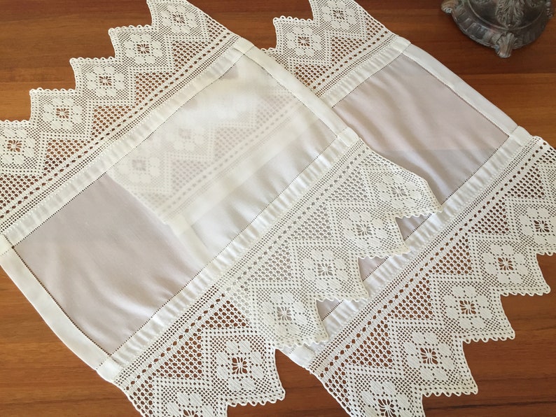 A Pair of Small Silk and Crochet Lace Tablecloths - Etsy Australia