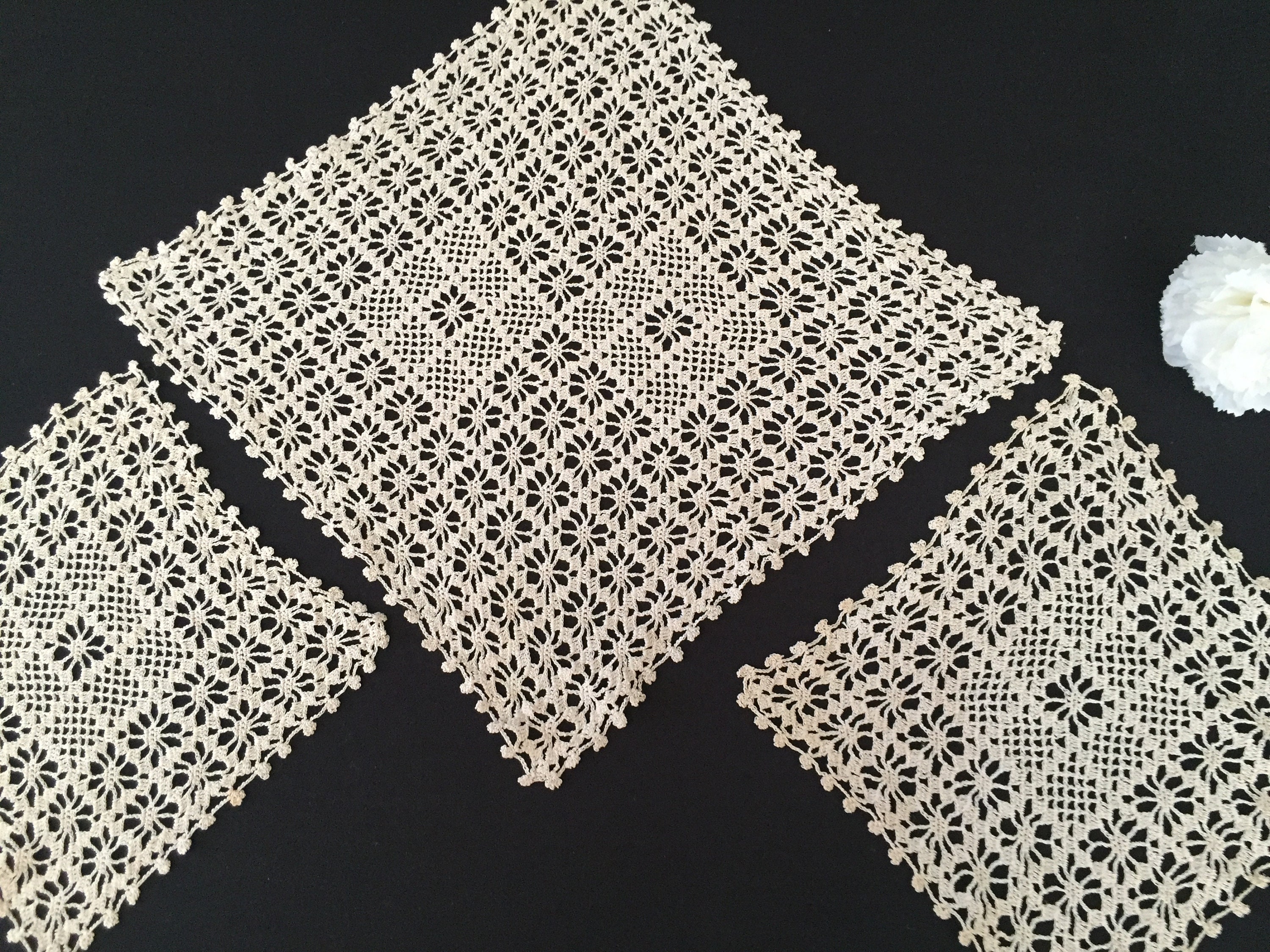 Spider Pattern Filet Crochet Duchess Set in Beige Colour | Etsy