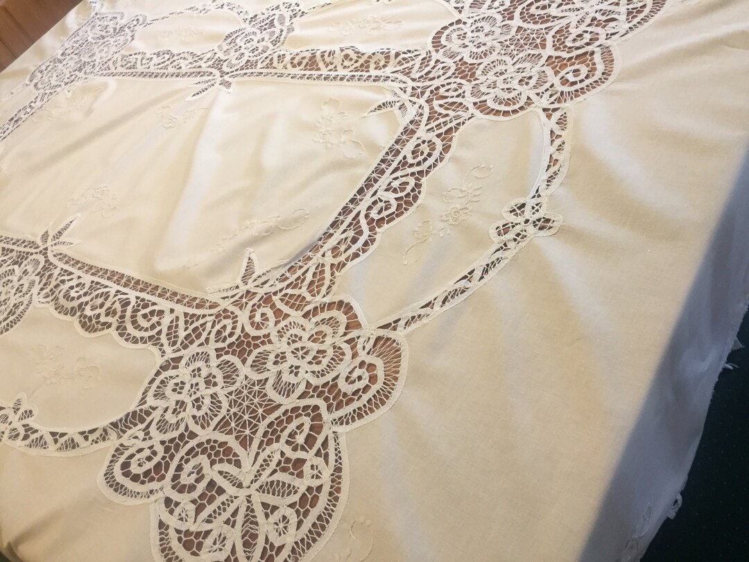 Hand Embroidered Battenburg Lace Banquet Tablecloth That Sparkles in ...