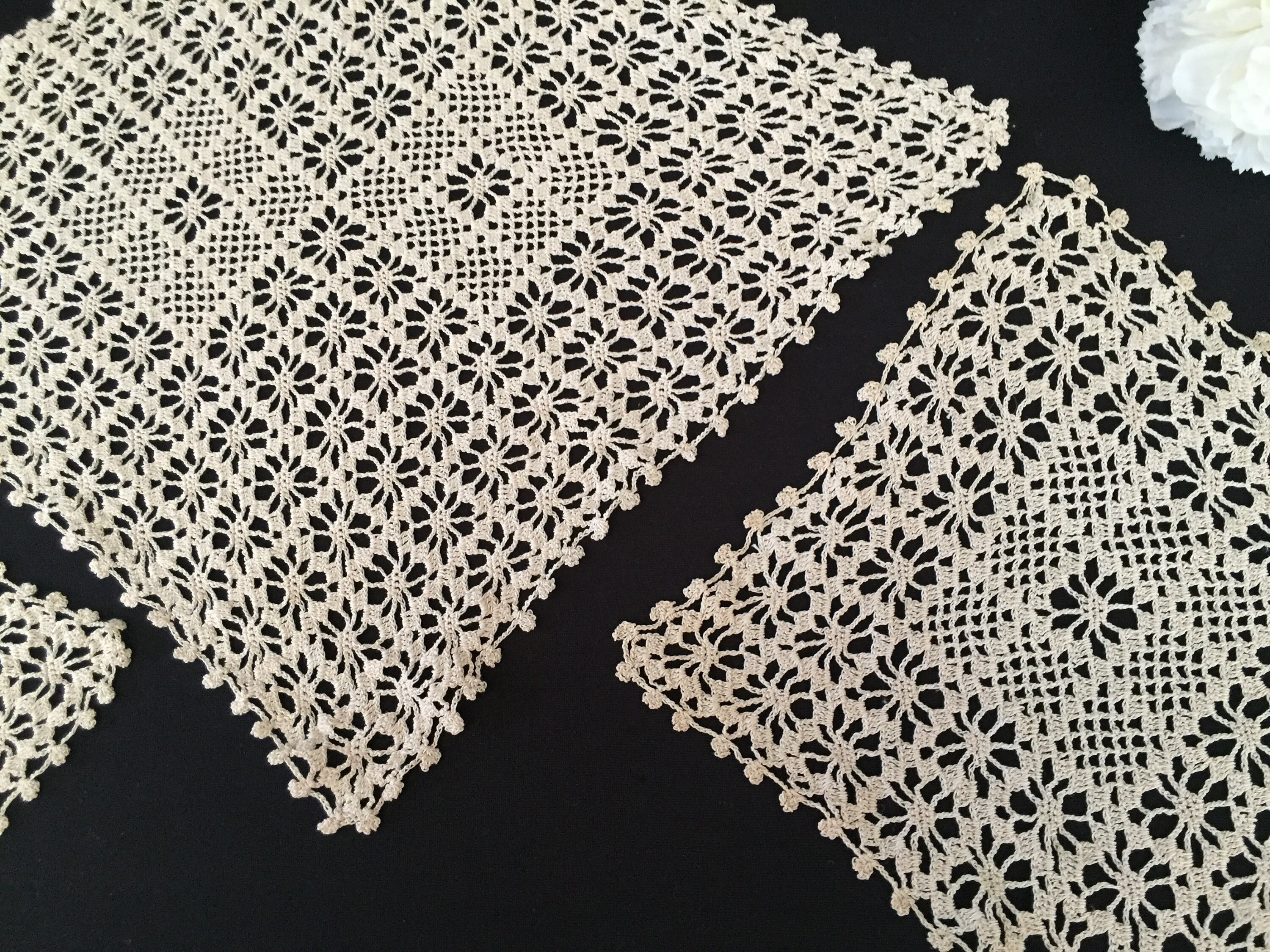 Spider Pattern Filet Crochet Duchess Set in Beige Colour - Etsy