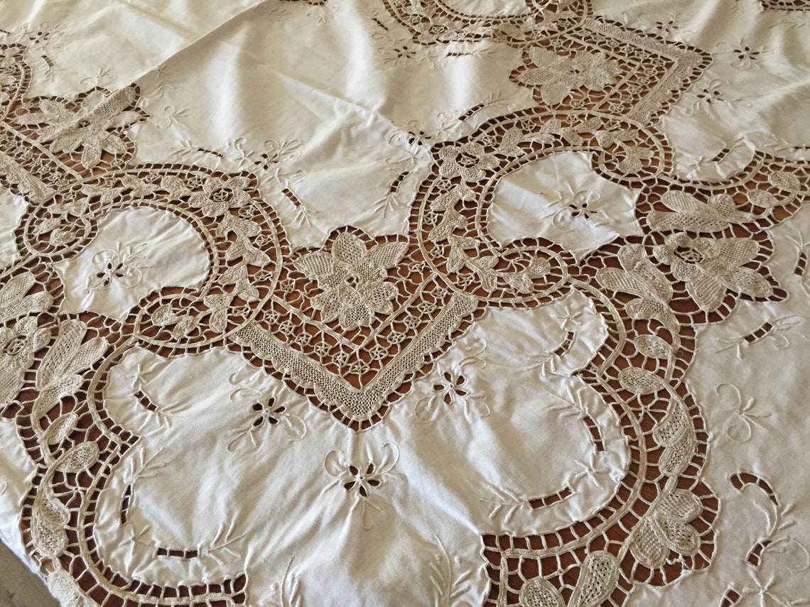 Madeira Embroidered Venetian Style Needle Lace Tablecloth in - Etsy