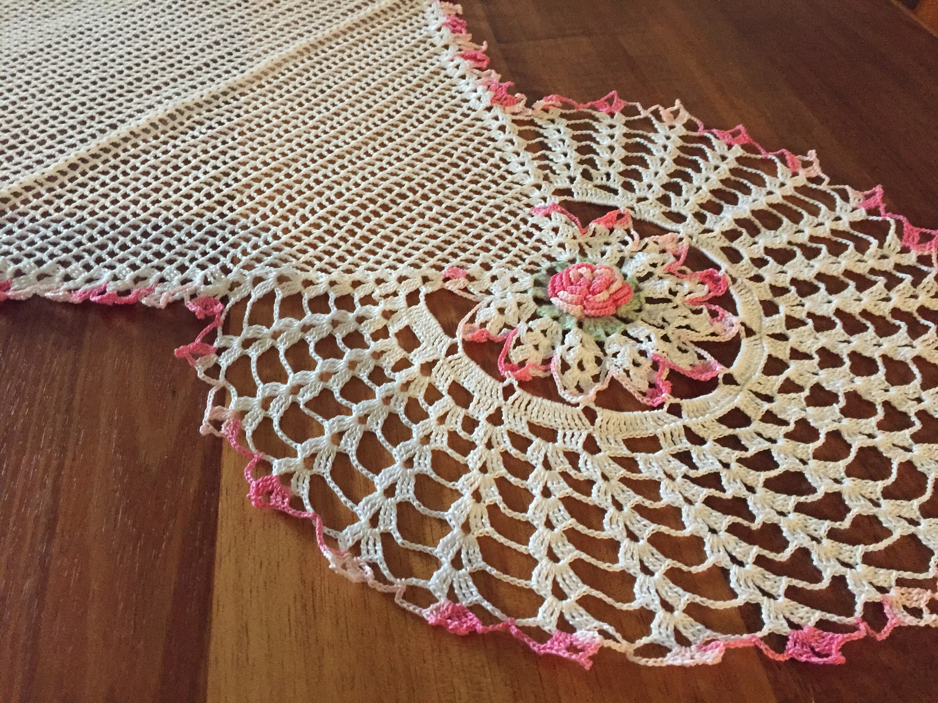 Crochet Lace Table Runner With Raised Variegated Pink Irish - Etsy