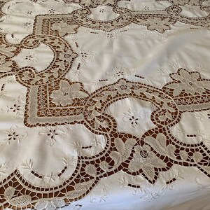 Madeira Hand Embroidered Venetian Style Needle Lace Tablecloth - Etsy