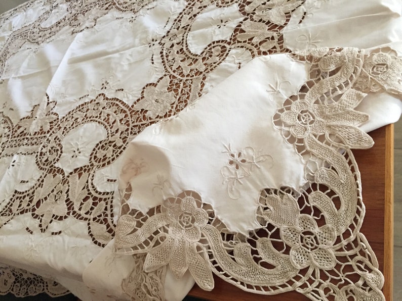 Madeira Embroidered Venetian Style Needle Lace Tablecloth in - Etsy