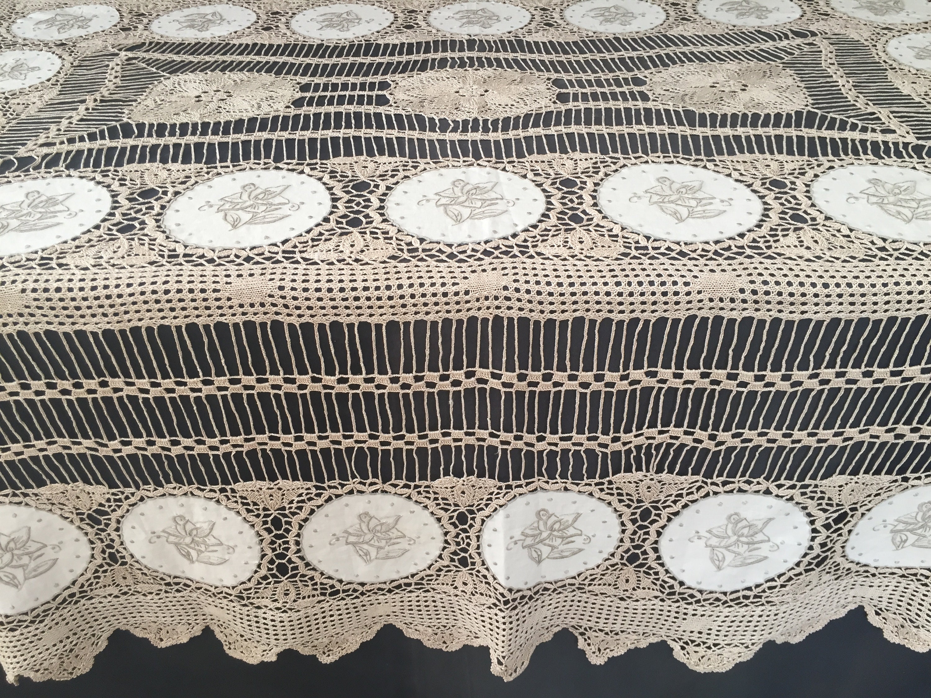 Large Hand Embroidered Ivory/ecru Banquet Tablecloth With - Etsy UK