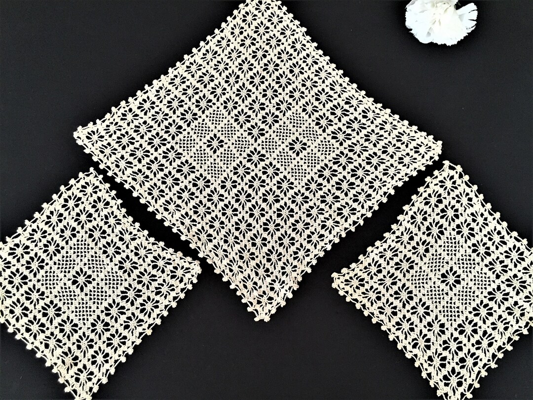 Spider Pattern Filet Crochet Duchess Set in Beige Colour - Etsy
