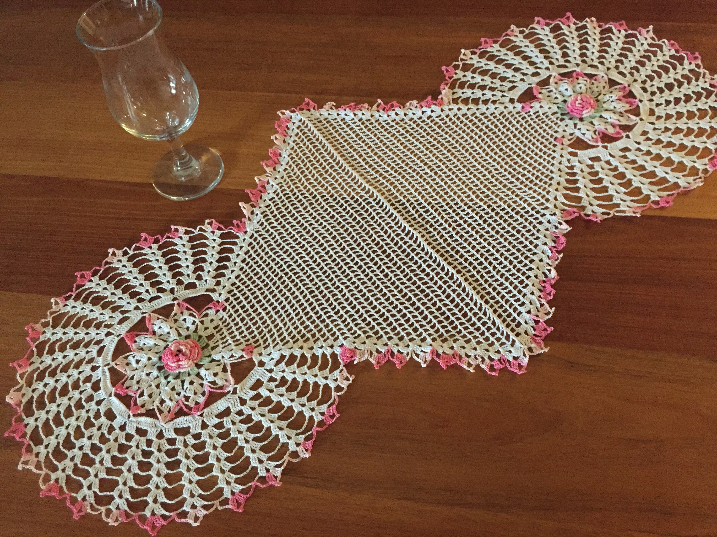 Crochet Lace Table Runner With Raised Variegated Pink Irish - Etsy