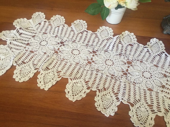 Retro Crochet Lace Table Runner Dresser or Mantel Scarf | Etsy