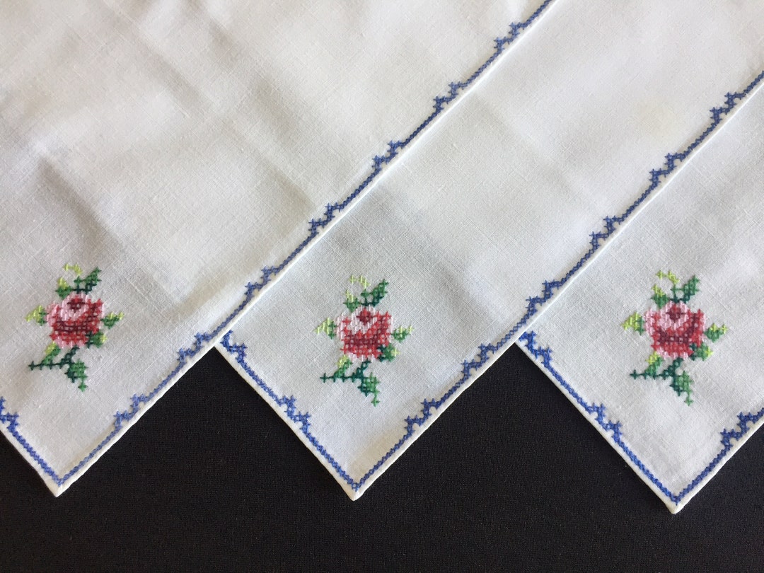 Cross Stitch Embroidered Off-white Reusable Napkins Small Vintage ...