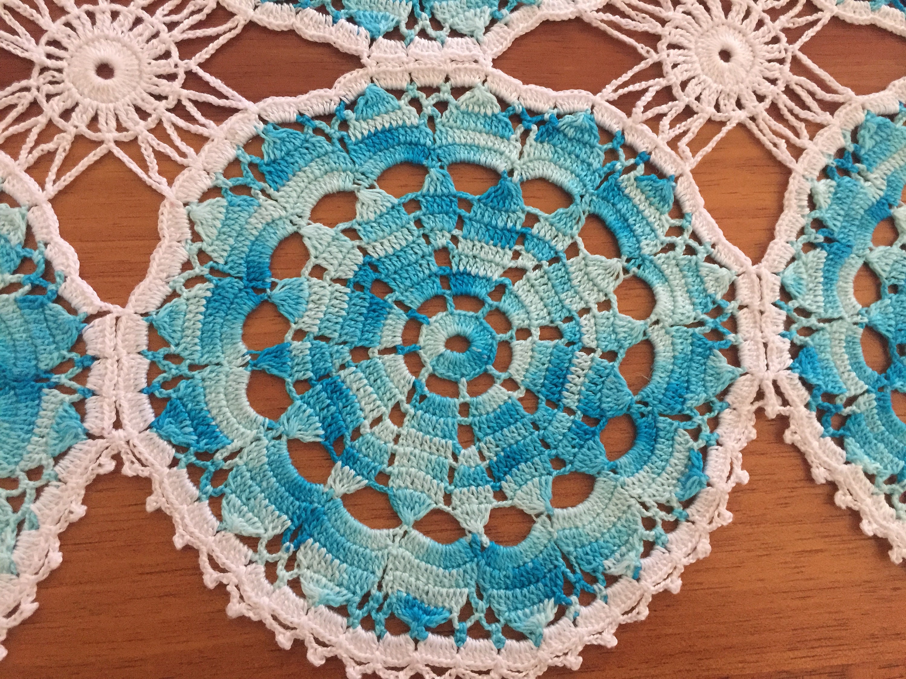 Small Crochet Lace Table Runner Mat in Variegated Aqua Blue | Etsy