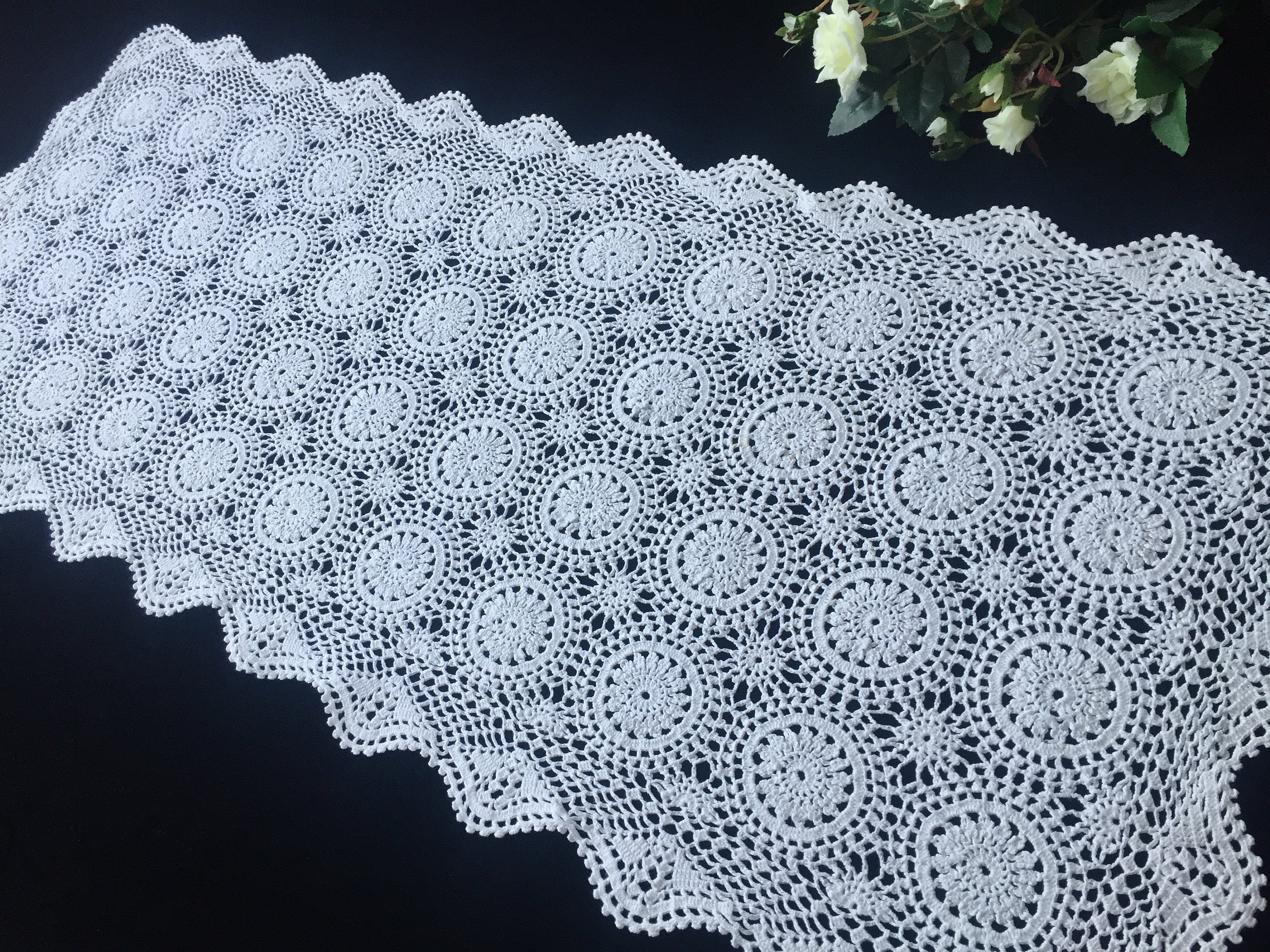 Vintage Crochet Lace Table Runner | Etsy