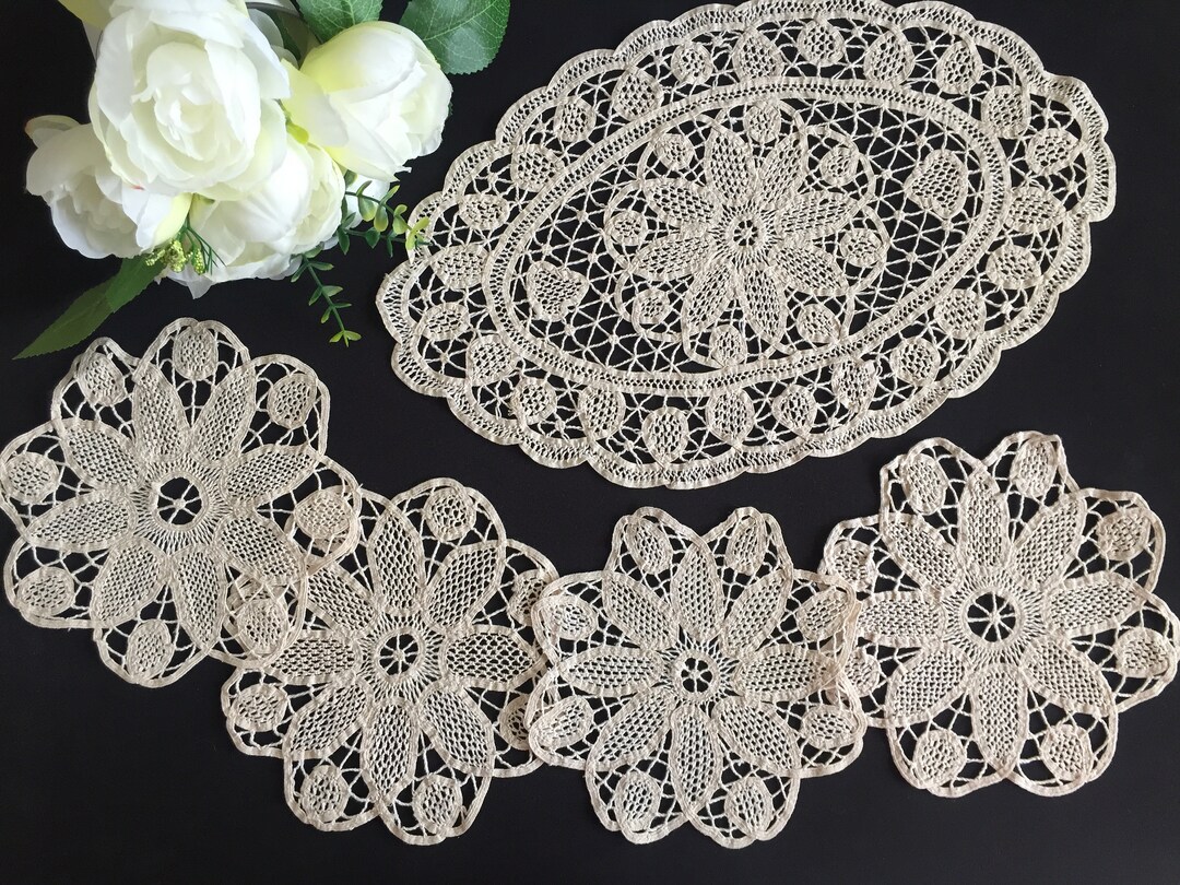 Handmade Venetian Style Needle Lace Five Piece Duchess Set in Ivory ...