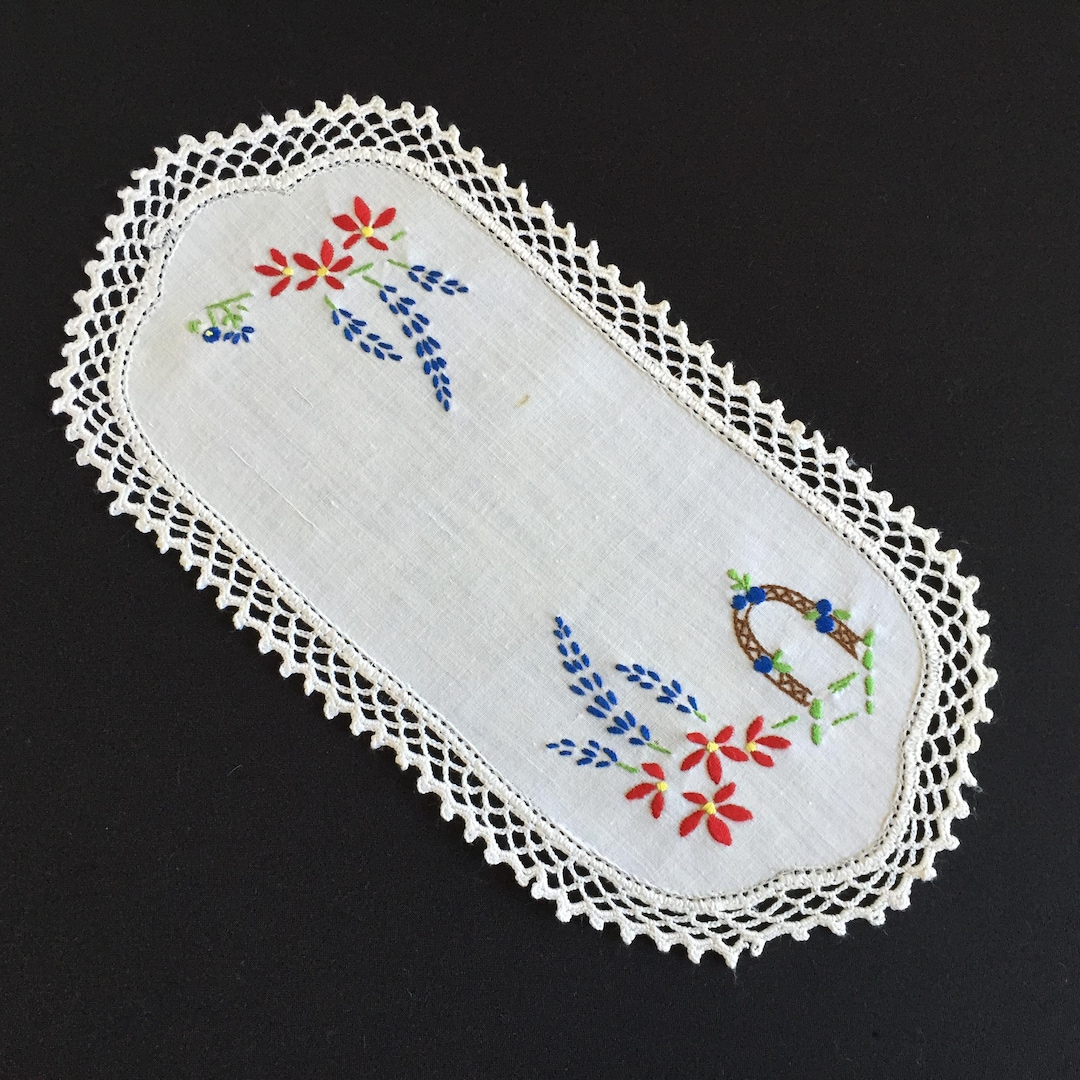 Vintage Hand Embroidered Sandwich Doily With Garden Arch Pattern - Etsy