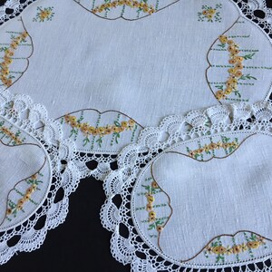 Vintage Hand Embroidered Dressing Table Duchess Set White Irish Linen ...