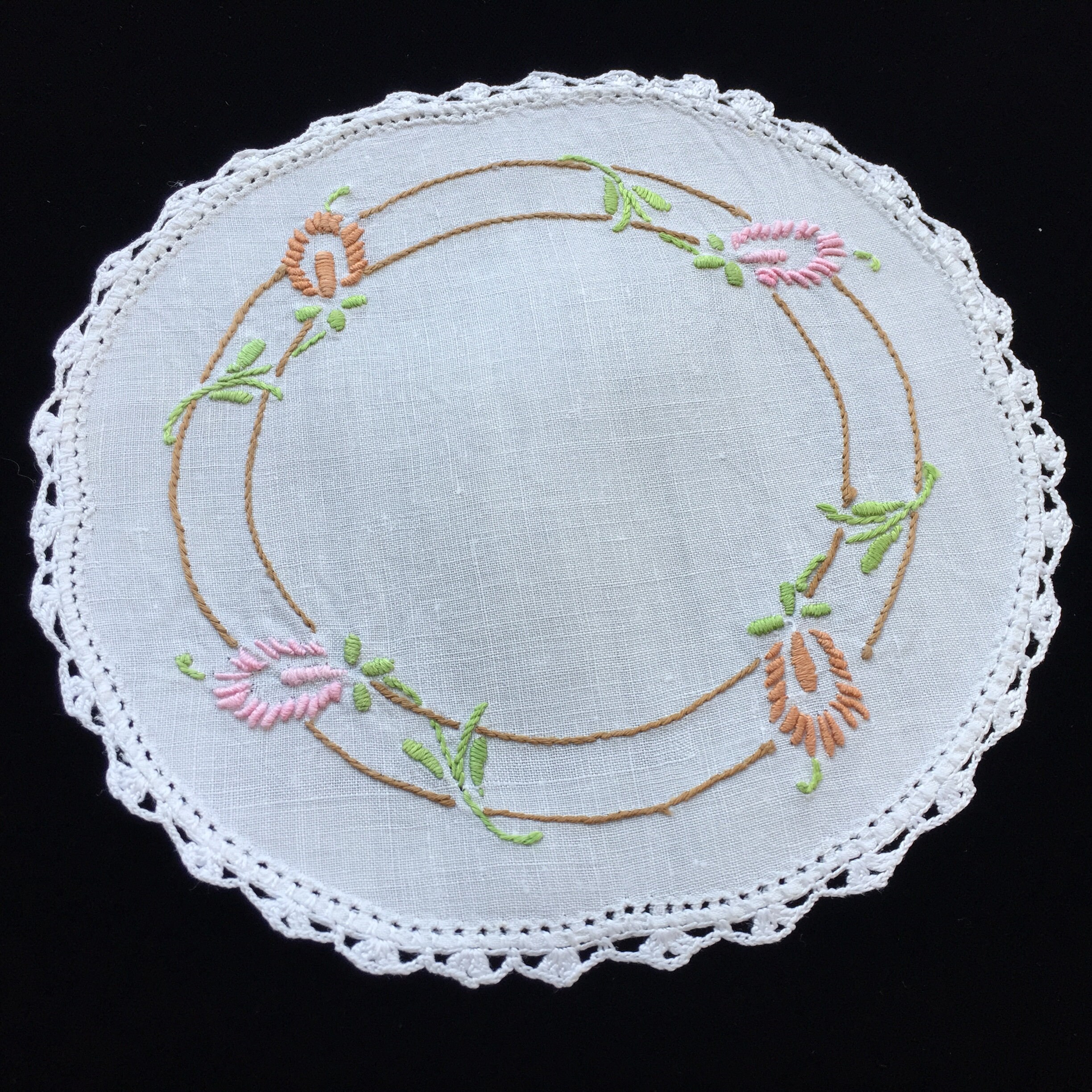 Vintage Embroidered Linen Doily With Crocheted Edge - Etsy Australia