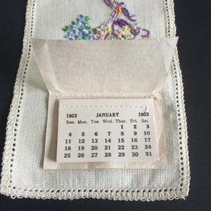 Rare Vintage Hand Embroidered 1953 Calendar With Crinoline Lady Design ...