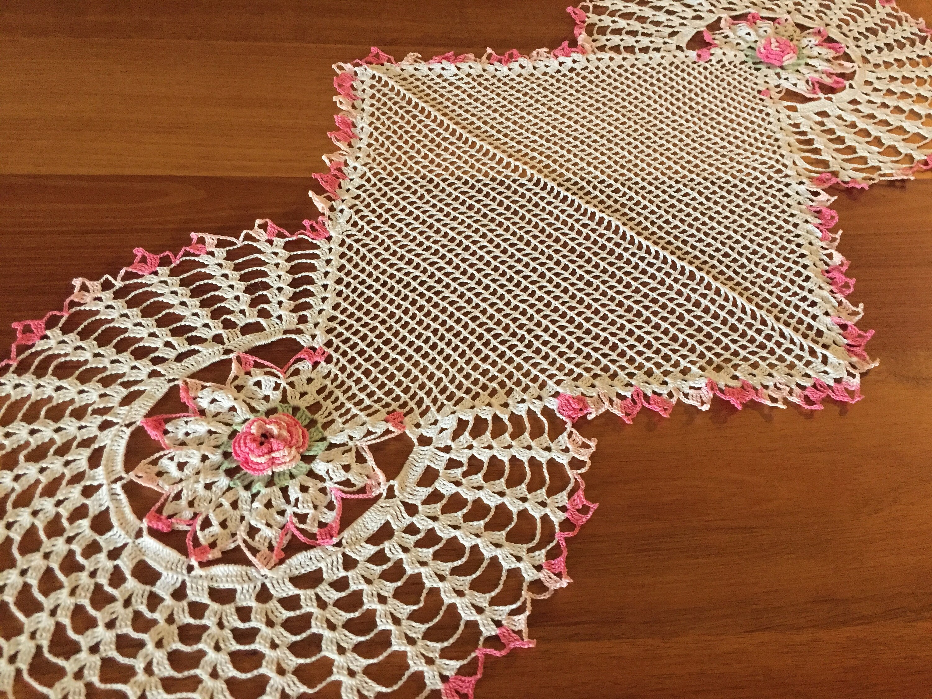 Crochet Lace Table Runner With Raised Variegated Pink Irish - Etsy