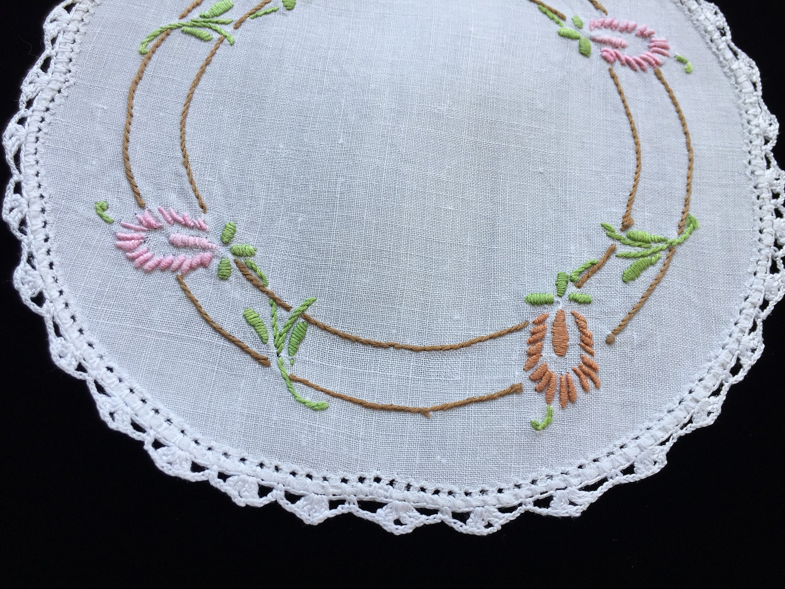 Vintage Embroidered Linen Doily With Crocheted Edge - Etsy Australia