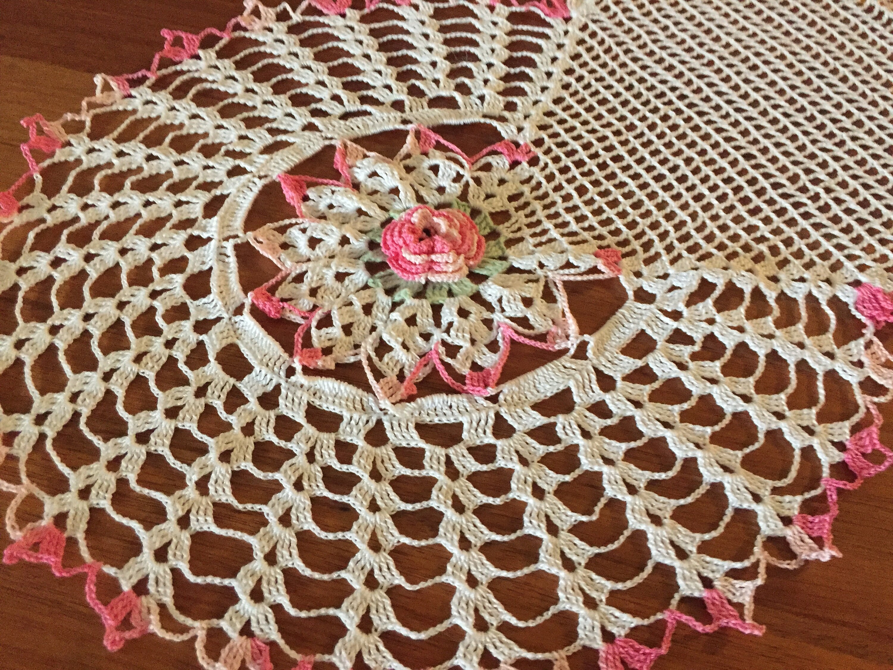 Crochet Lace Table Runner With Raised Variegated Pink Irish - Etsy