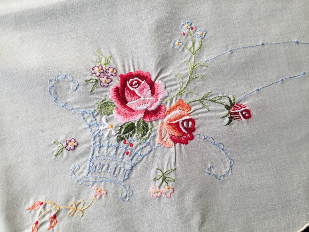 Large Embroidered Table Mat With Flower Basket Pattern - Etsy