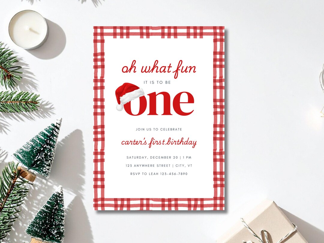 Oh What Fun It is to Be ONE First Birthday Invitation | Red Gingham ...