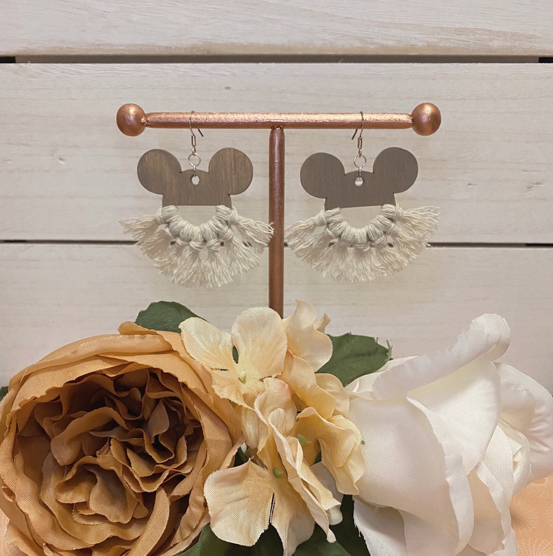 Muis hoofd houten macrame oorbellen - Etsy Nederland
