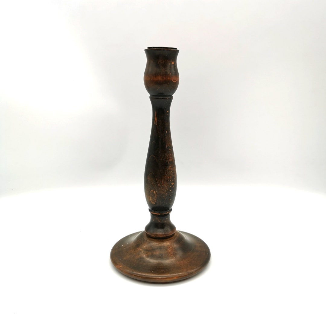 Antique Wooden Turned Candlestick With Velvet Base. Victorian Tablewear ...